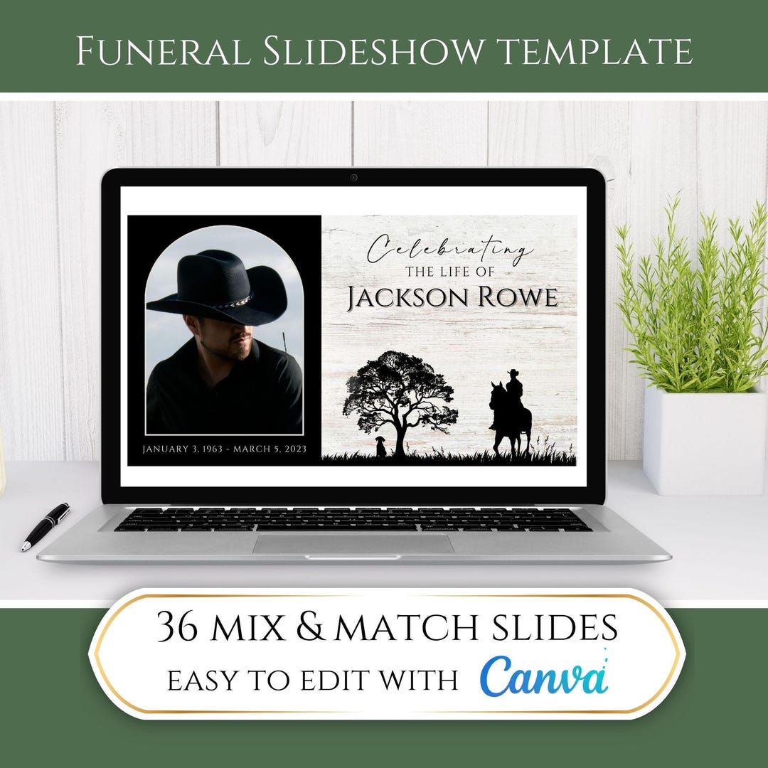 Editable Rustic Cowboy Memorial Funeral Photo Slideshow Template, Video ...