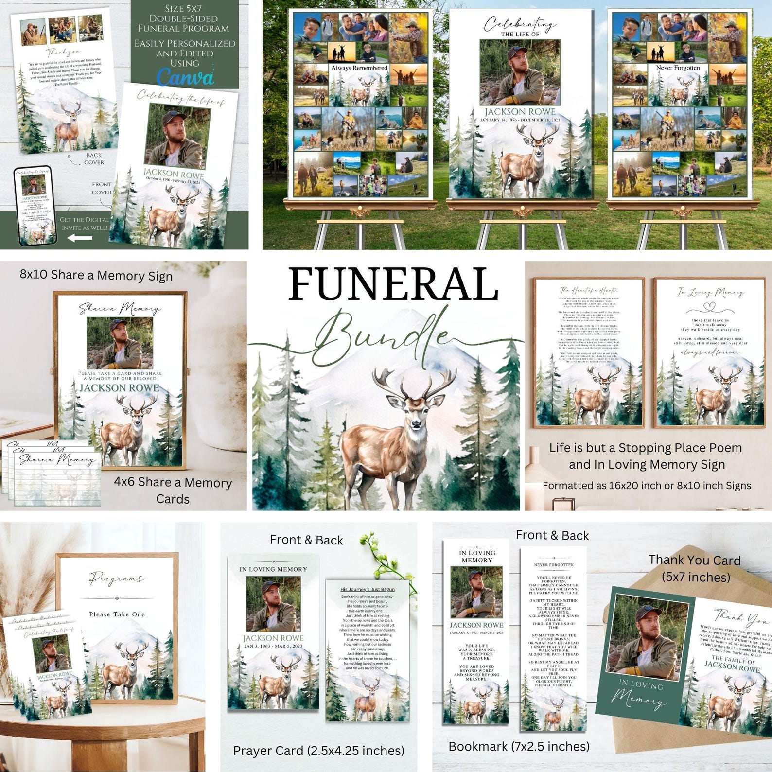 Editable Hunter Mountain Outdoors Hunting Photo Memorial Funeral Bundle ...