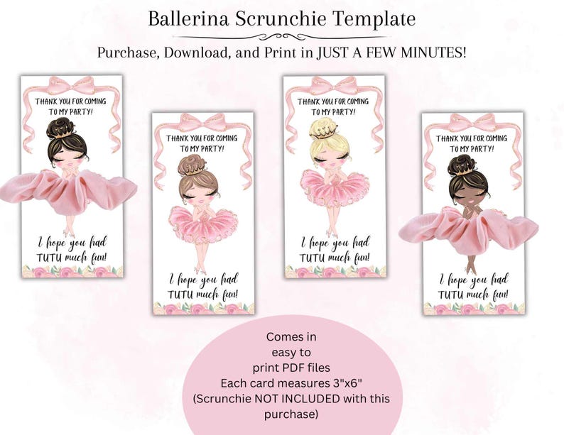 Ballerina Scrunchie Card Template, Ballet Dancer Party Favor, Ballerina ...