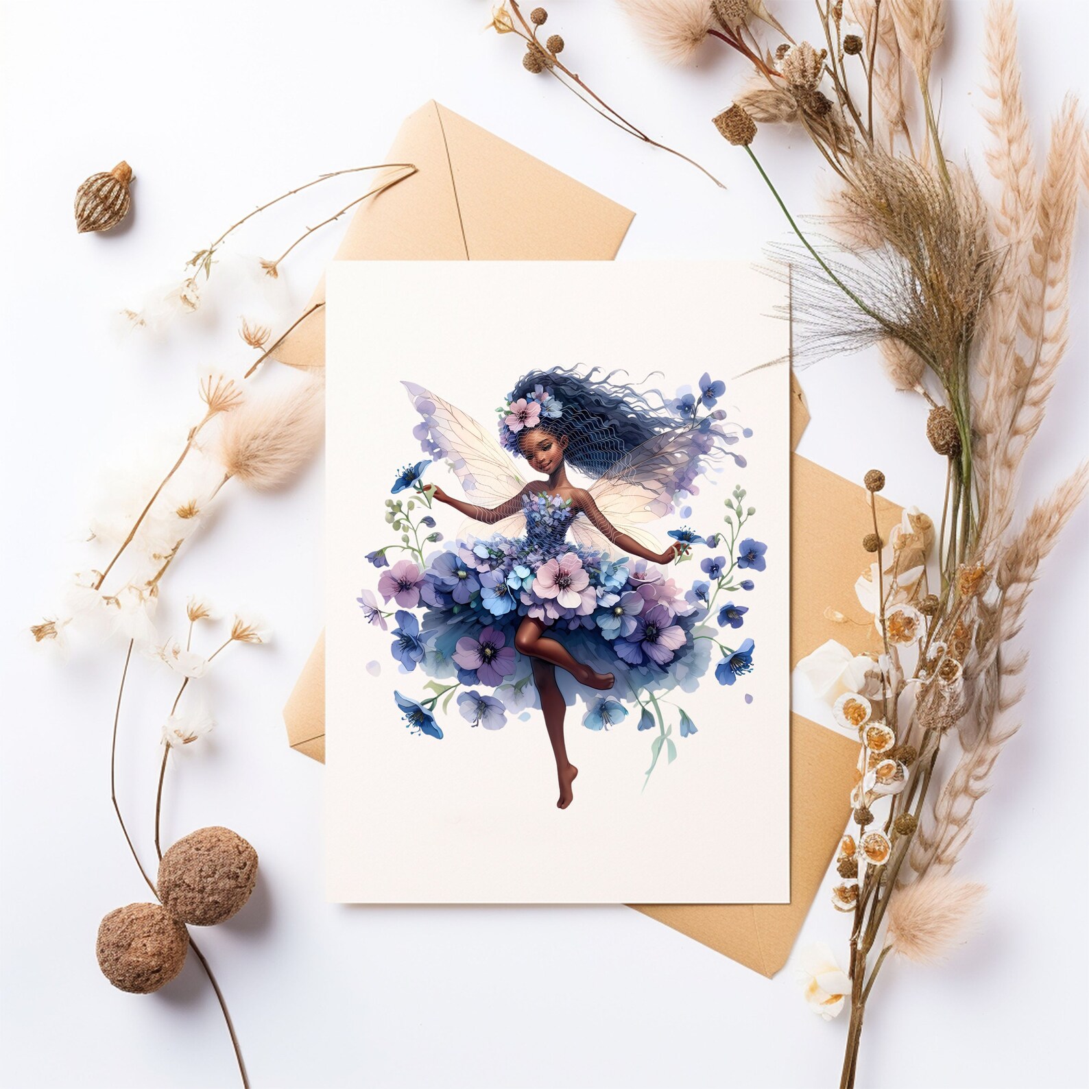 Beautiful Black Birth Month Fairy Clipart, Floral Fairy Clip Art, Birth ...