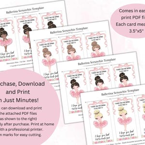 Ballerina Scrunchie Card Template, Ballet Dancer Party Favor, Ballerina ...