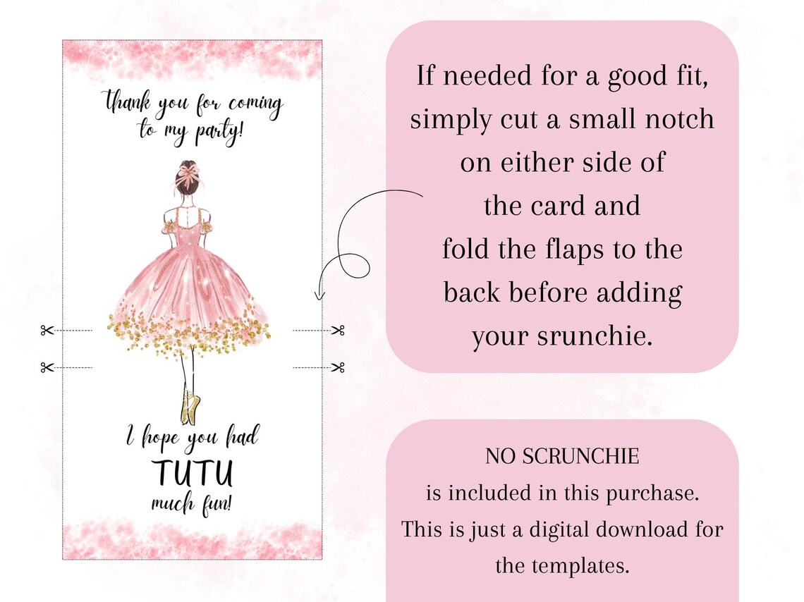 Ballerina Scrunchie Card Template, Ballet Dancer Party Favor, Princess ...