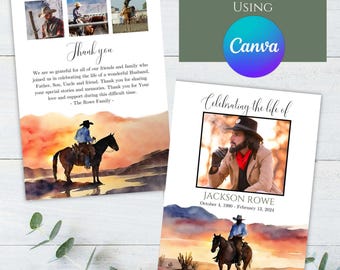 Editable Cowgirl Western Outdoors Horse Photo Memorial Funeral Program ...