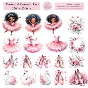 Pink Watercolor Princess Ballerina Clipart, African American Ballerina ...