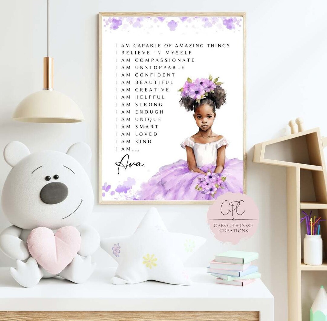 African American Personalized Name Positive Affirmations Art Print ...