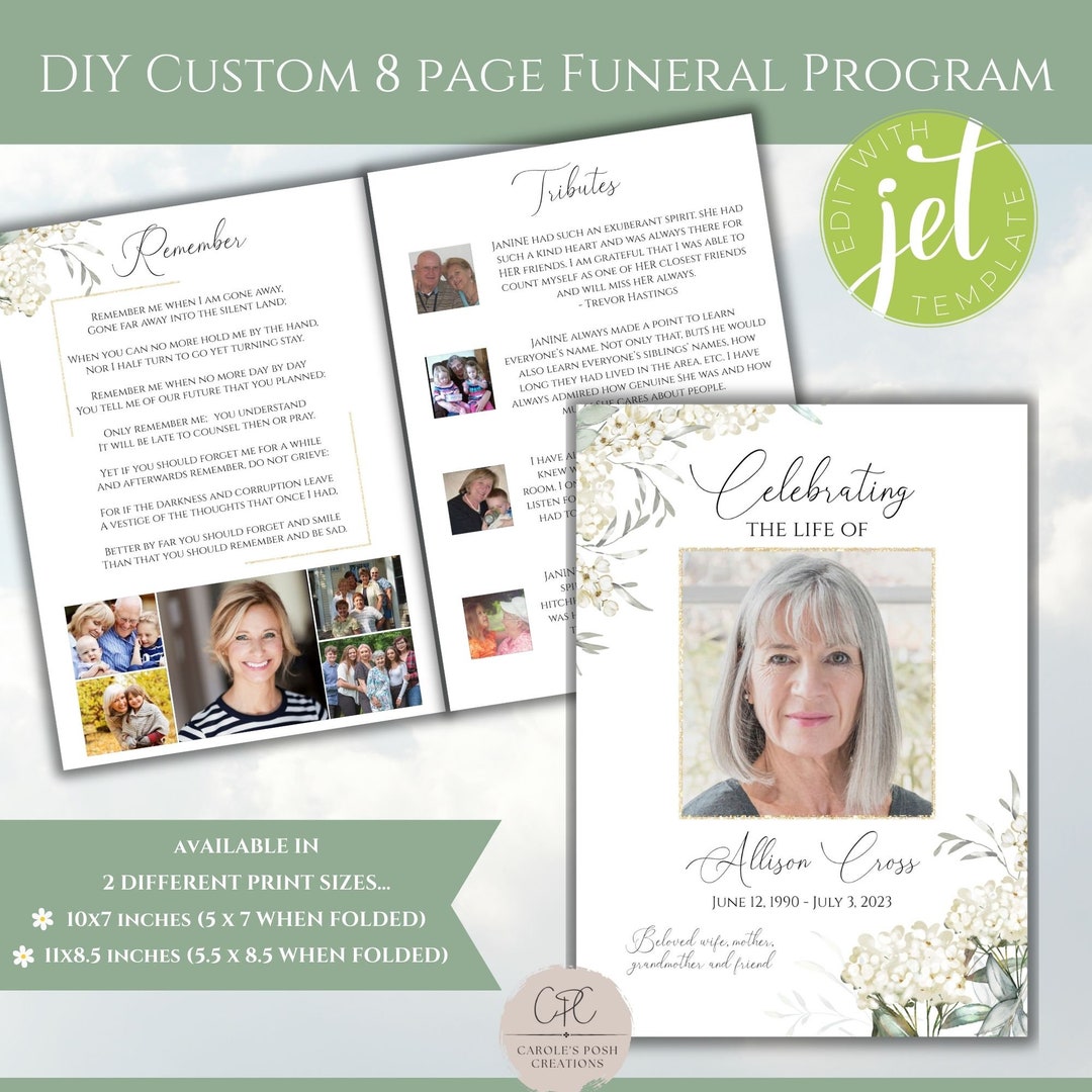 8-page Funeral Program Template, Editable Celebration of Life, Obituary ...