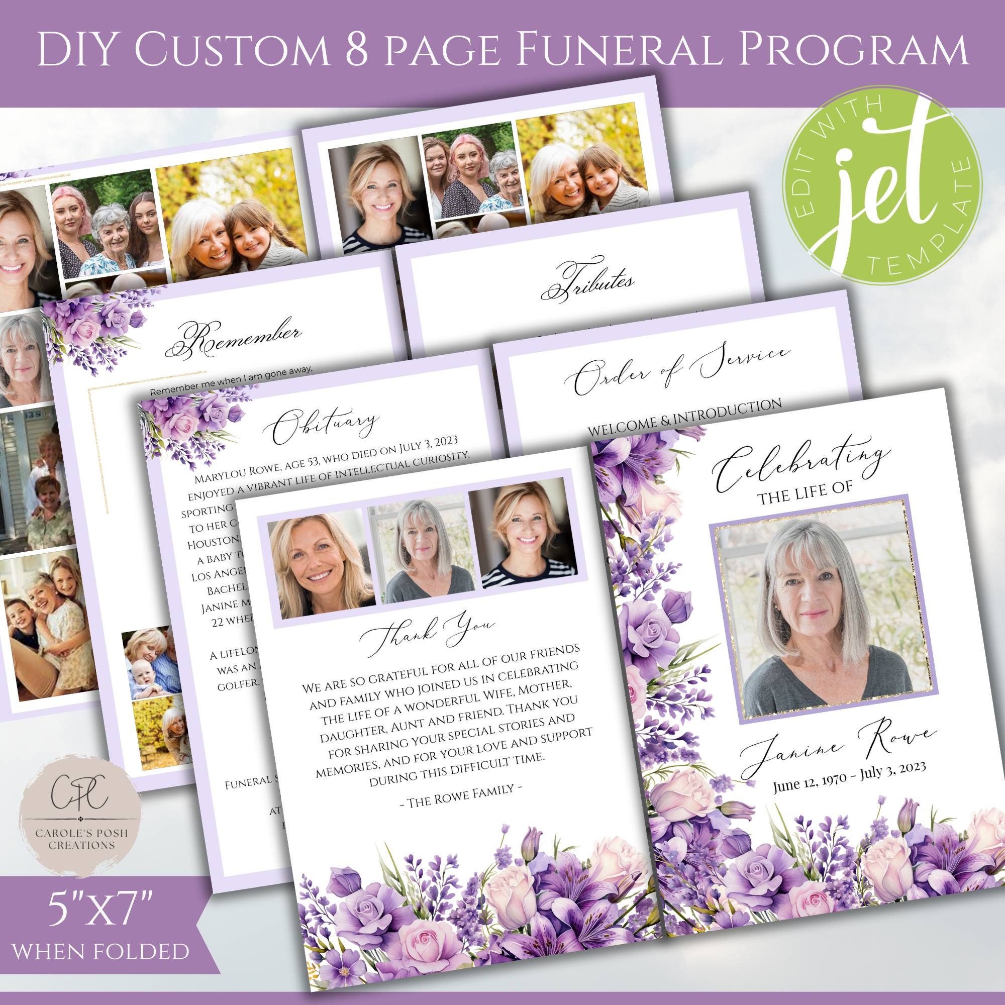 8-page Beautiful Funeral Program Template, Editable Celebration of Life ...