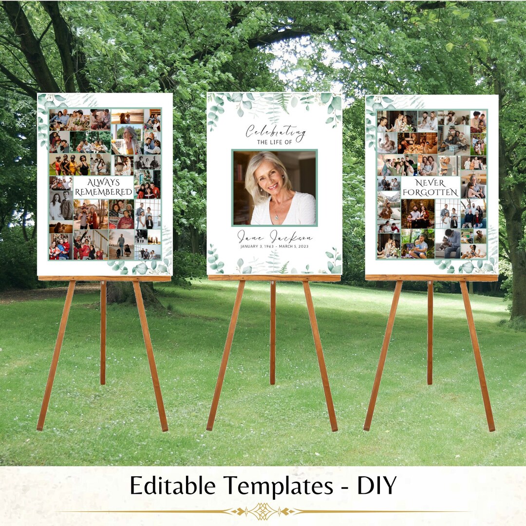Set of 3 Editable Funeral Photo Collage Templates, Celebrating the Life ...