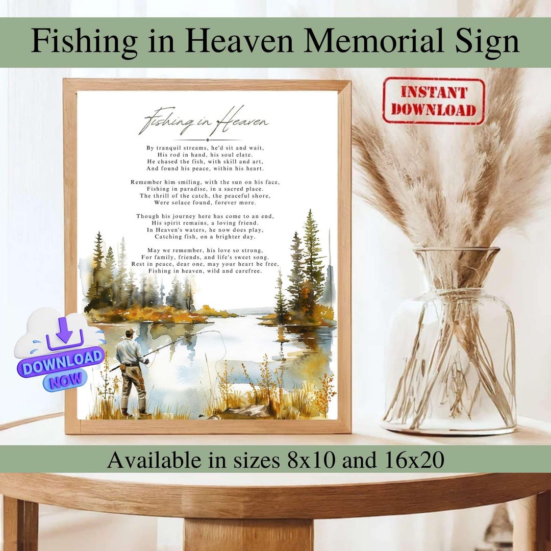 Fishing in Heaven Poem Sign Ready to Print, Celebration of Life Poem ...