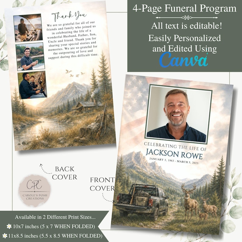 Editable Hunter Memorial Funeral Program Template, Printable Patriotic ...