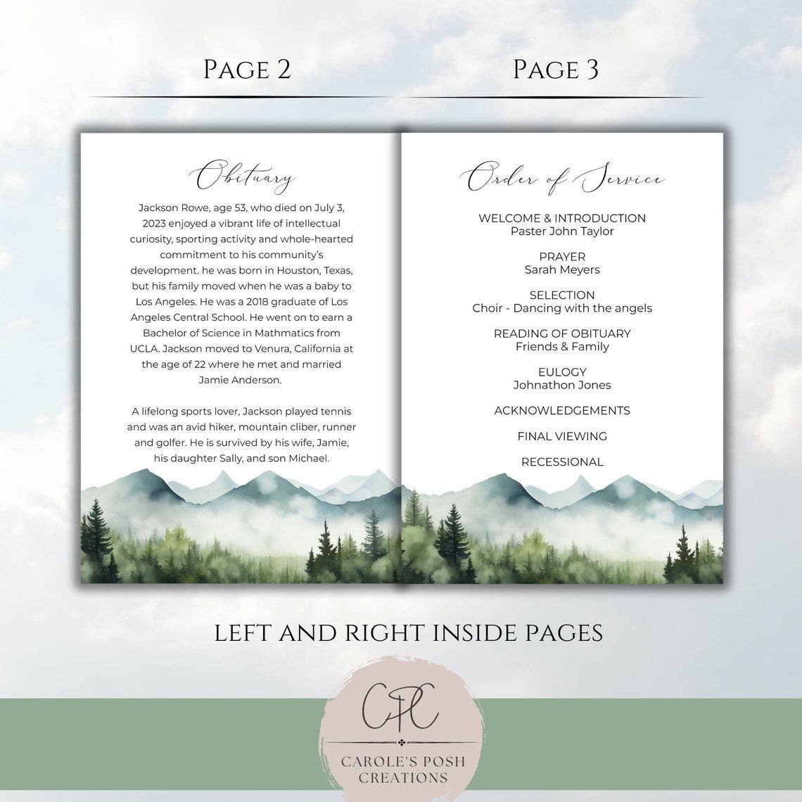 8-page Funeral Program Template, Editable Mountain Outdoors Forest ...