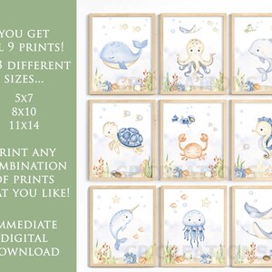 Under the Sea Watercolor Nursery Prints, Nautical Ocean Animal Wall Art ...