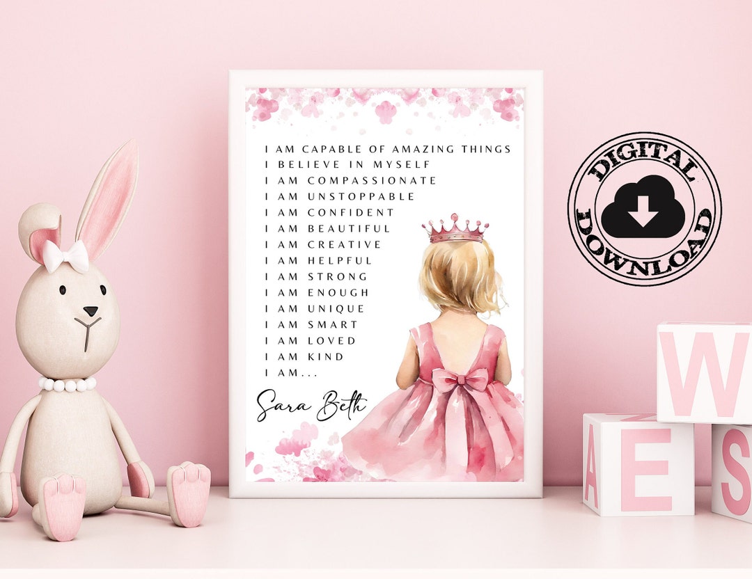 Personalized Name Blonde Princess Positive Affirmations Art Print ...