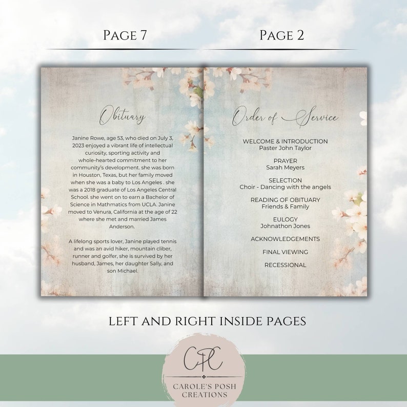 8-page Funeral Program Template, Editable Celebration of Life, Obituary ...