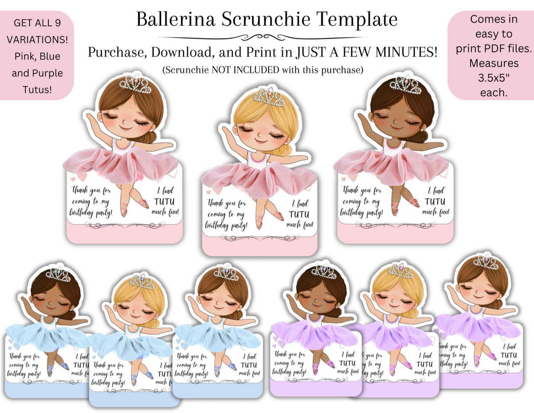 Ballerina Scrunchie Card Template, Ballet Dancer Party Favor, Ballerina ...