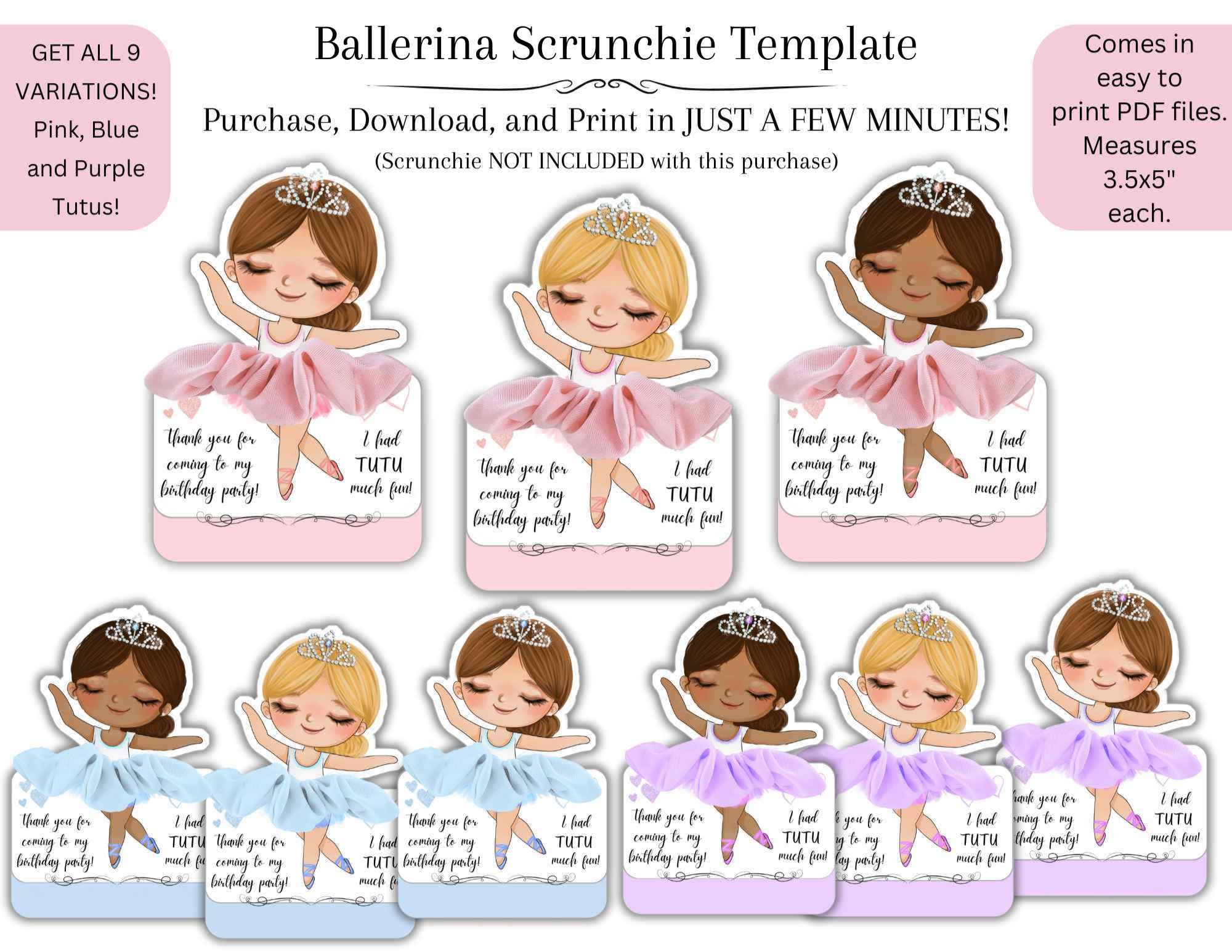 Ballerina Scrunchie Card Template, Ballet Dancer Party Favor, Ballerina ...