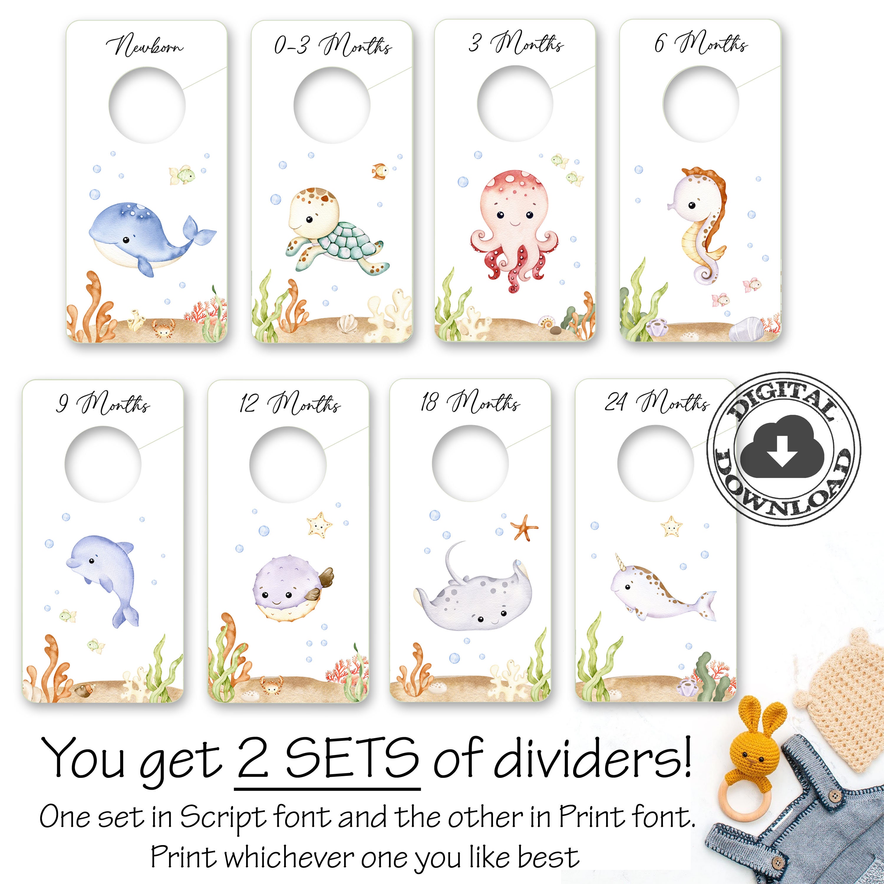 Boho Sea Animals, Nursery Closet Dividers, Printable Closet Dividers ...