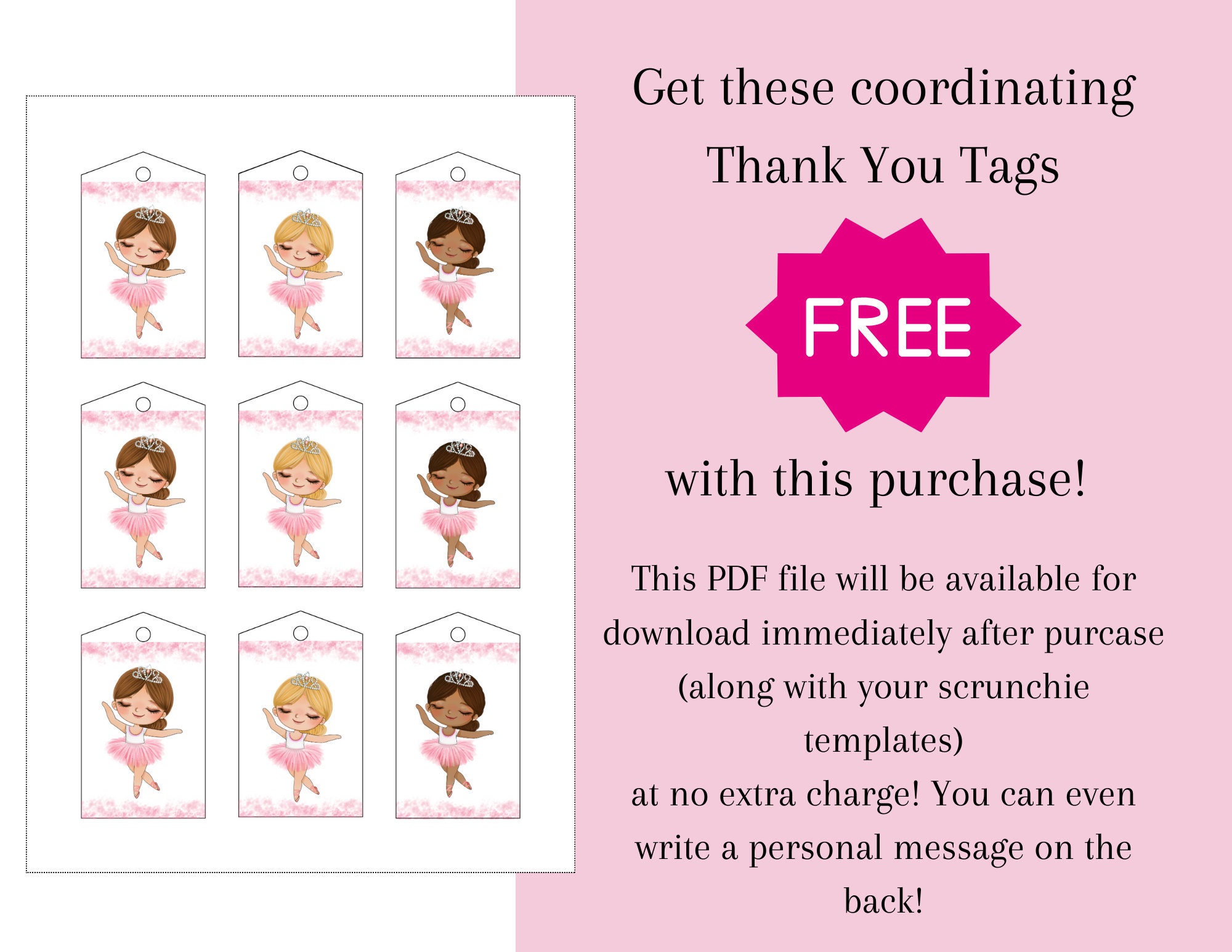 Ballerina Scrunchie Card Template, Ballet Dancer Party Favor, Ballerina ...