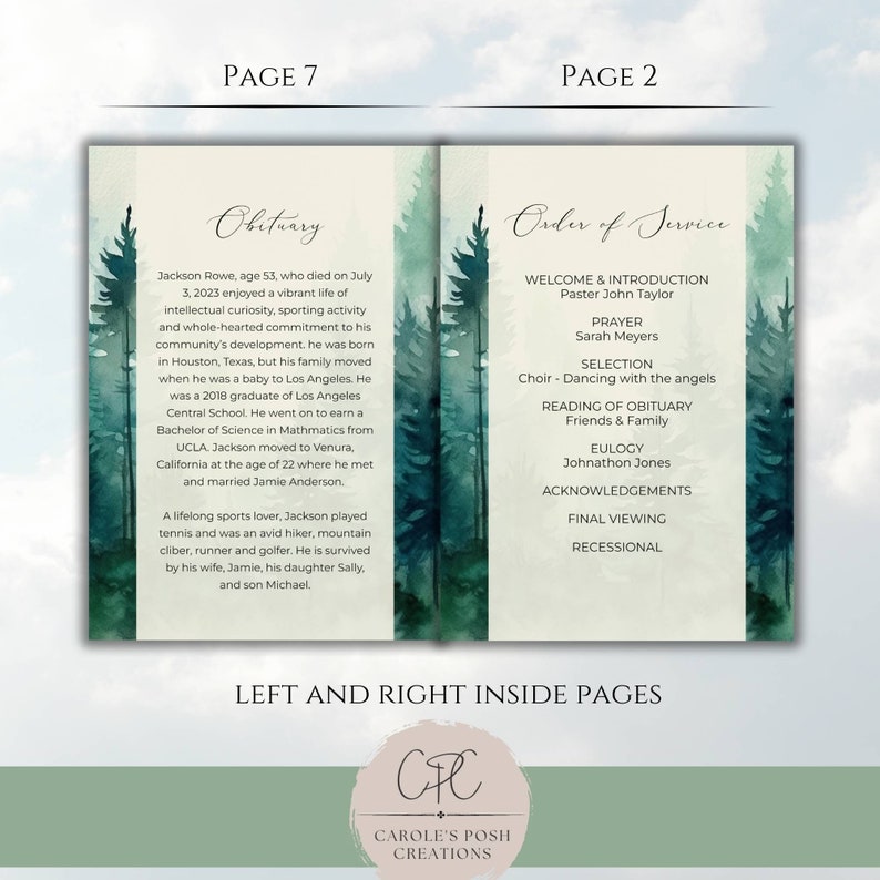 8-page Funeral Program Template, Editable Mountain Outdoors Forest ...
