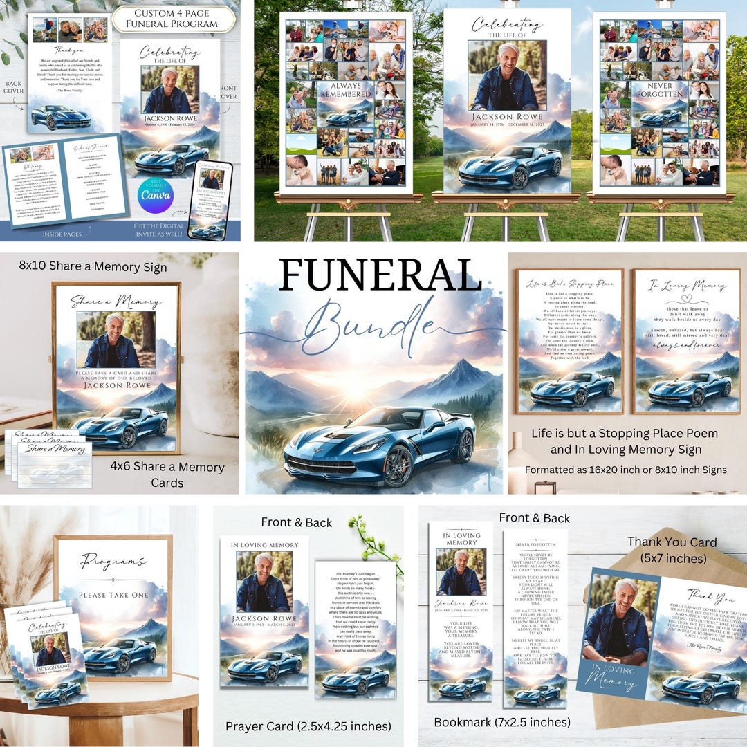 Editable Classic Car Sportscar Funeral Bundle Templates, Printable ...