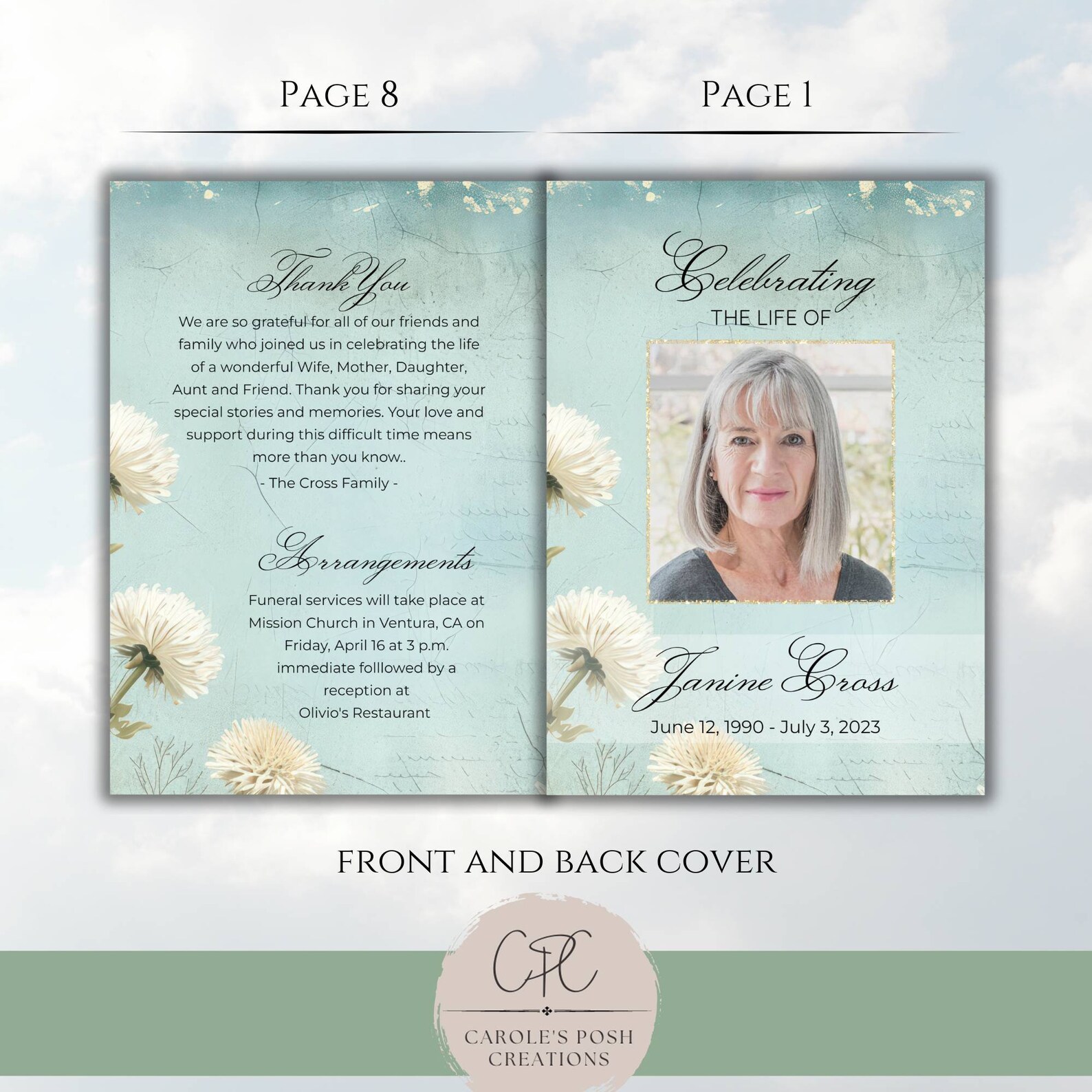 8-page Funeral Program Template, Editable Celebration of Life, Obituary ...