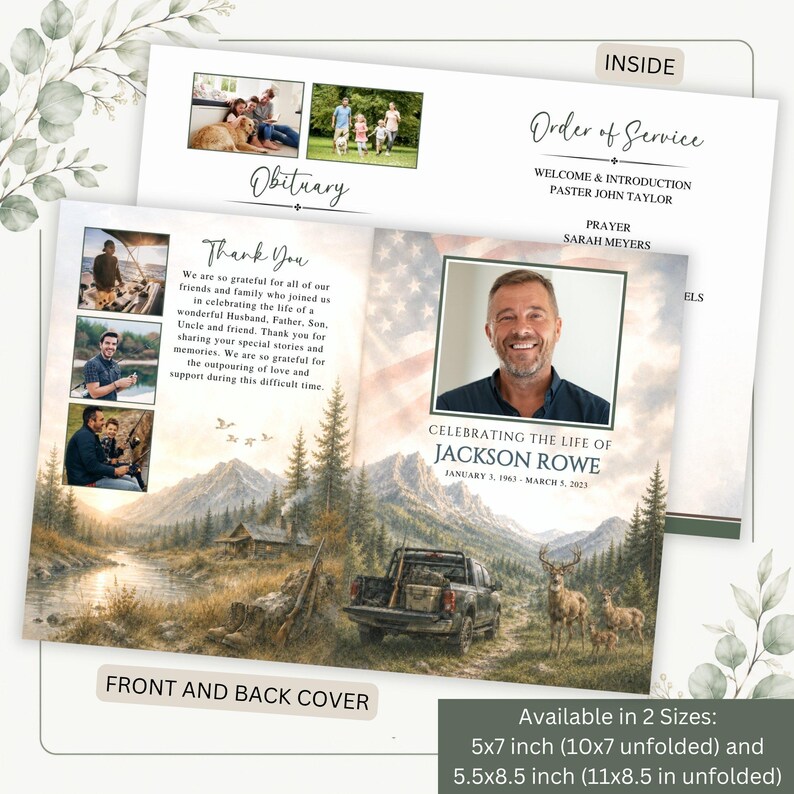 Editable Hunter Memorial Funeral Program Template, Printable Patriotic ...