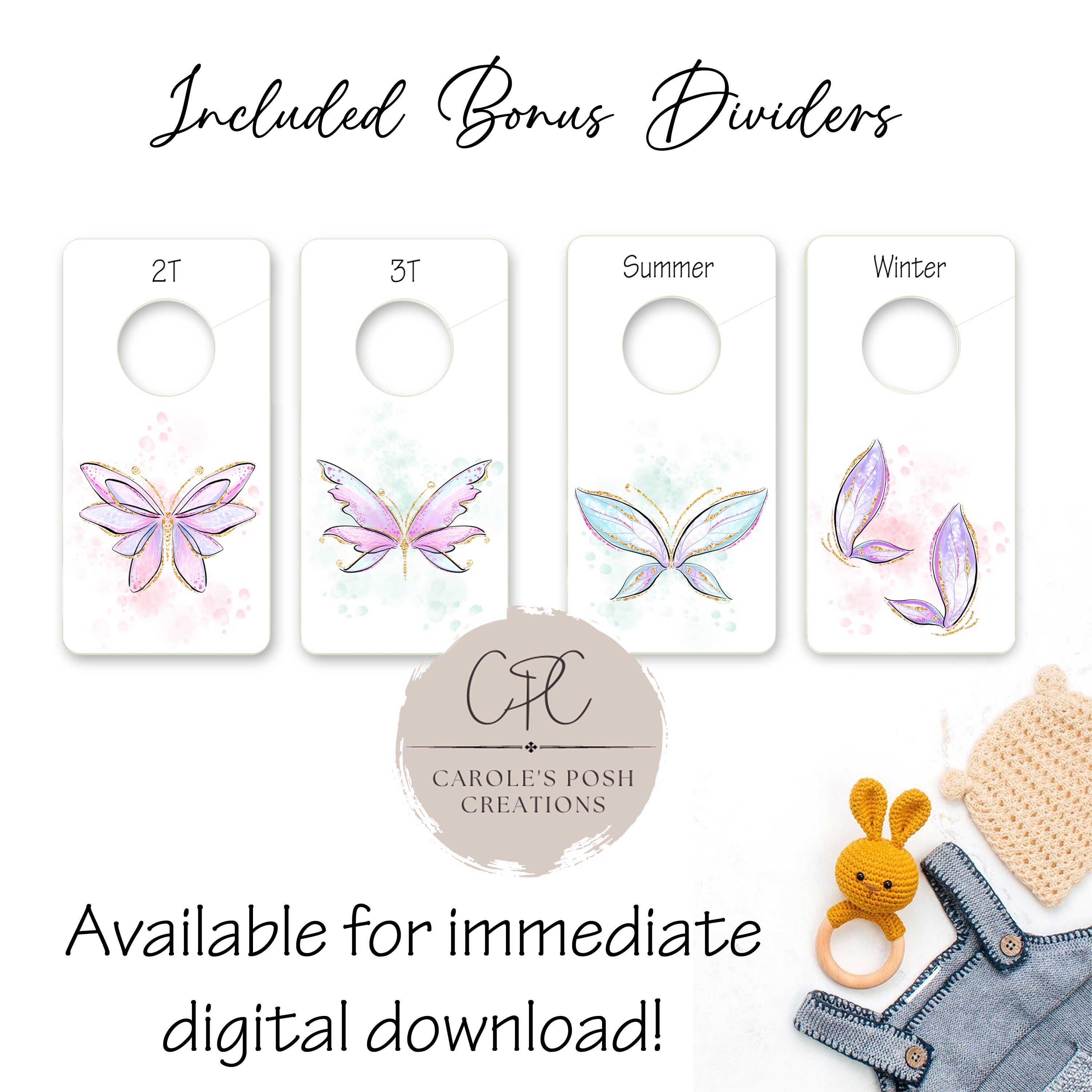 Gold Glitter Butterflies Nursery Closet Dividers, Printable Closet ...