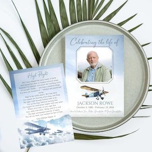 Editable Vintage Airplane Photo Memorial Funeral Program Template ...