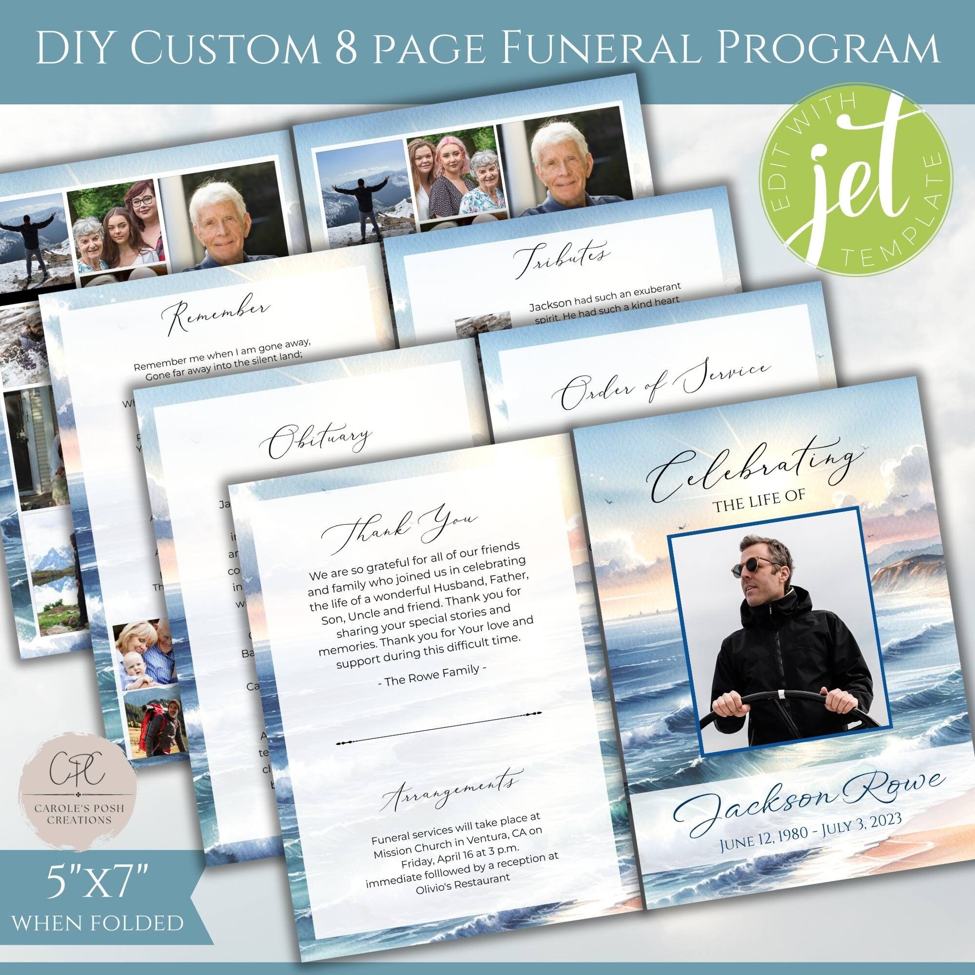 8-page Beautiful Funeral Program Template, Editable Celebration of Life ...