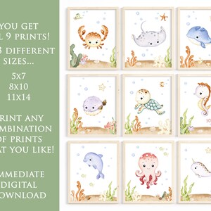 Under the Sea Watercolor Nursery Prints, Nautical Ocean Animal Wall Art ...