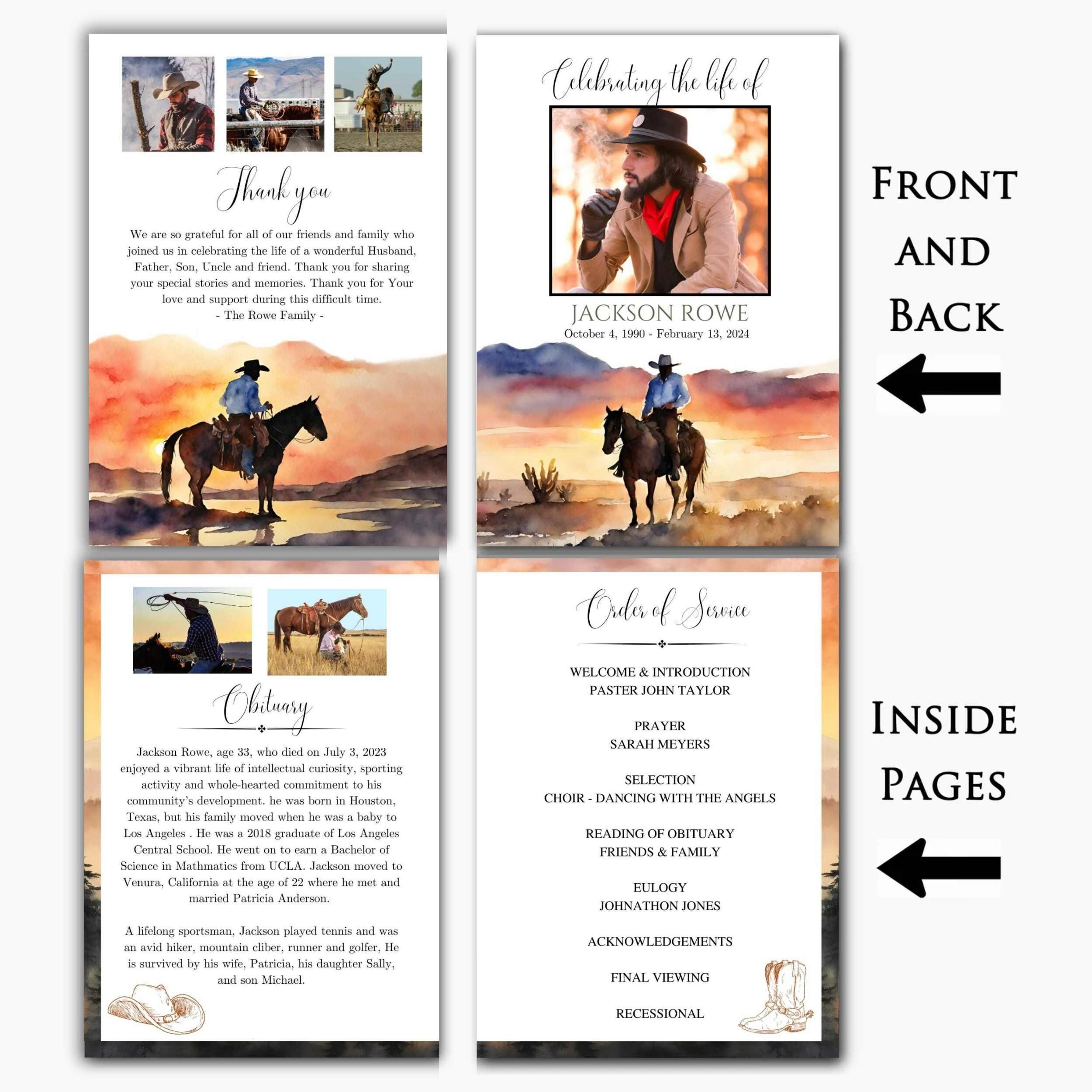 Editable Cowboy Western Outdoors Mountain Photo Memorial Funeral ...