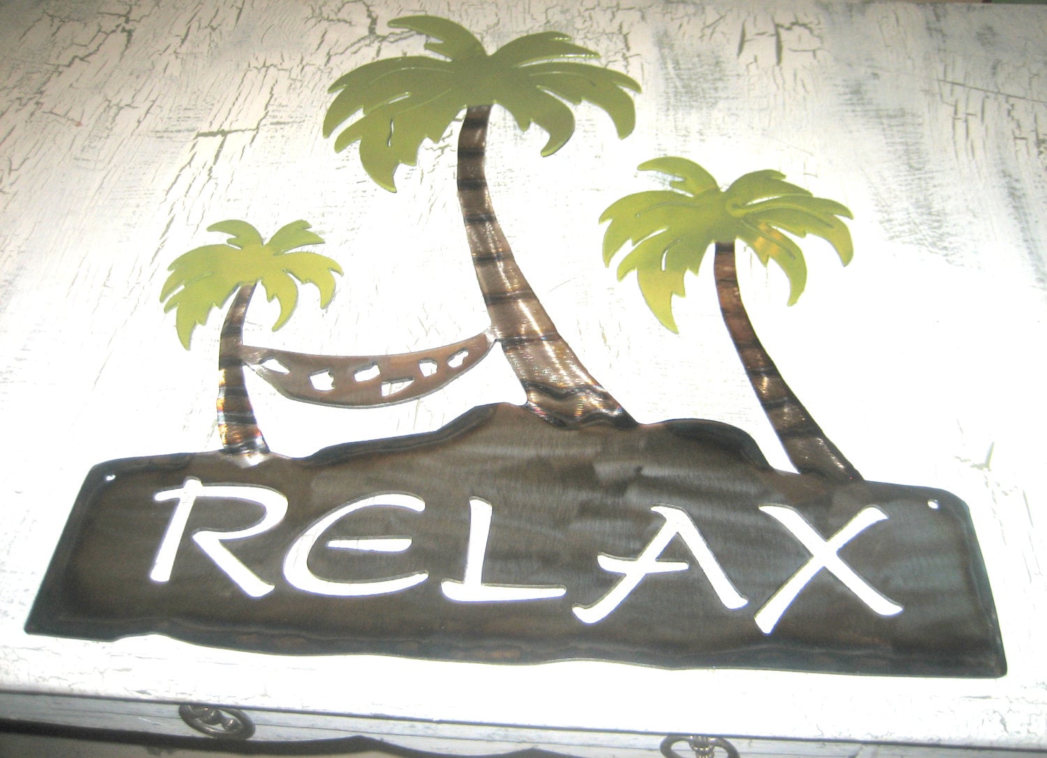 Relax Wall Decor. Palm Trees. Hammock. Wall Decor. Home Decor. Metal ...