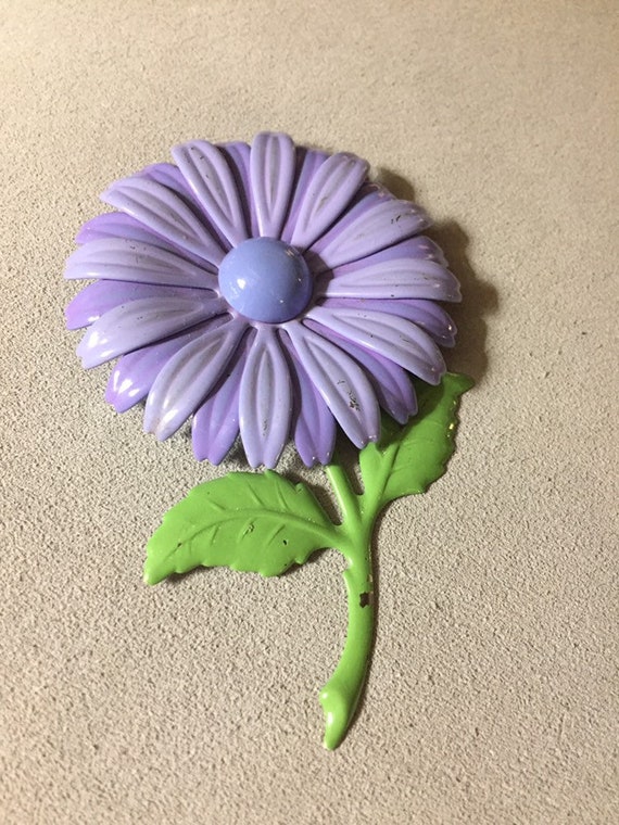 Vintage Metal Flower Brooch With Earth Tones - Flower… - Gem