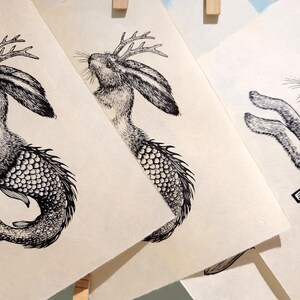 Mythical Creature Linocut Print: "jack-a-mer (mer-o-lope)" - Etsy