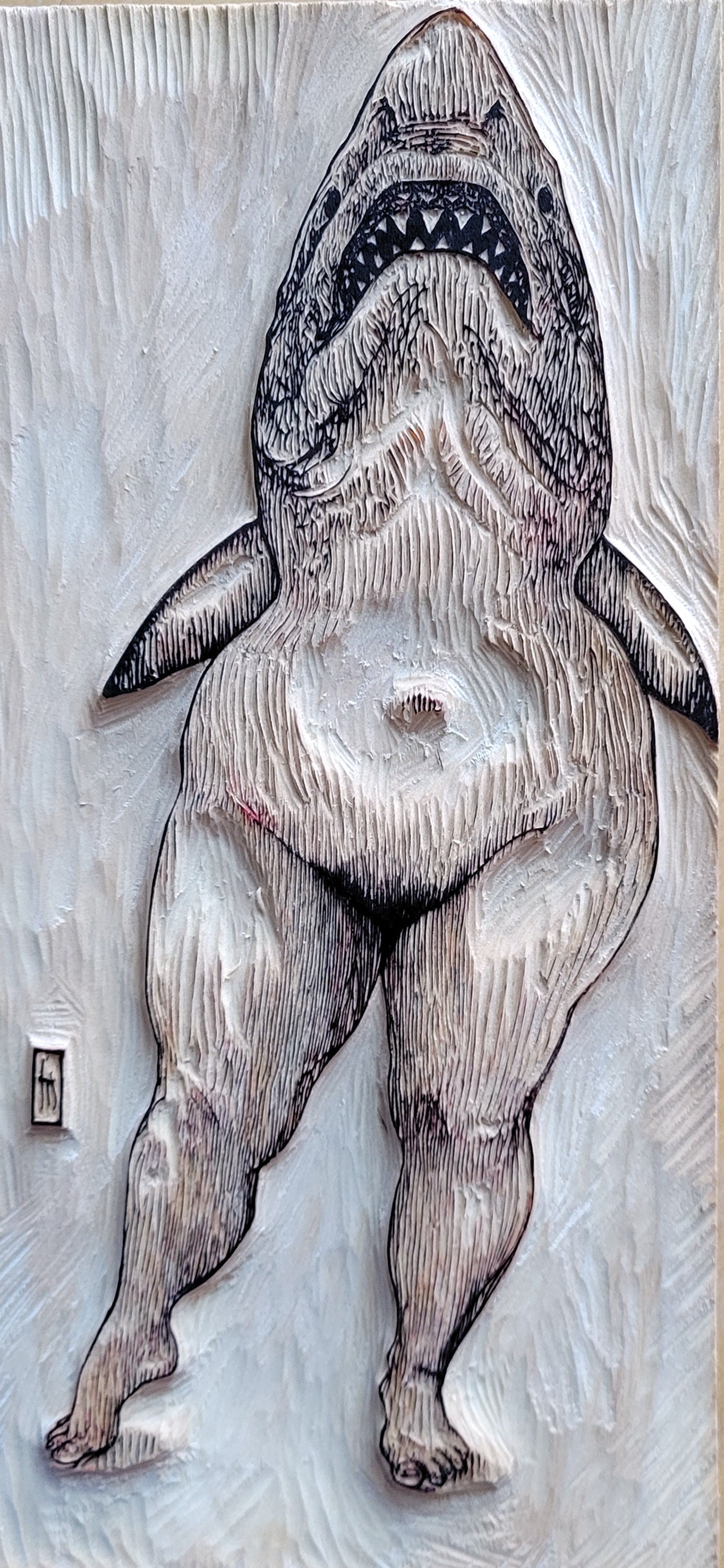 Mermaid Woodcut Print: wee Sea Maiden maneater - Etsy