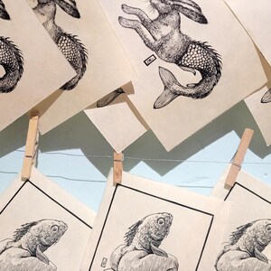 Mythical Creature Linocut Print: "jack-a-mer (mer-o-lope)" - Etsy