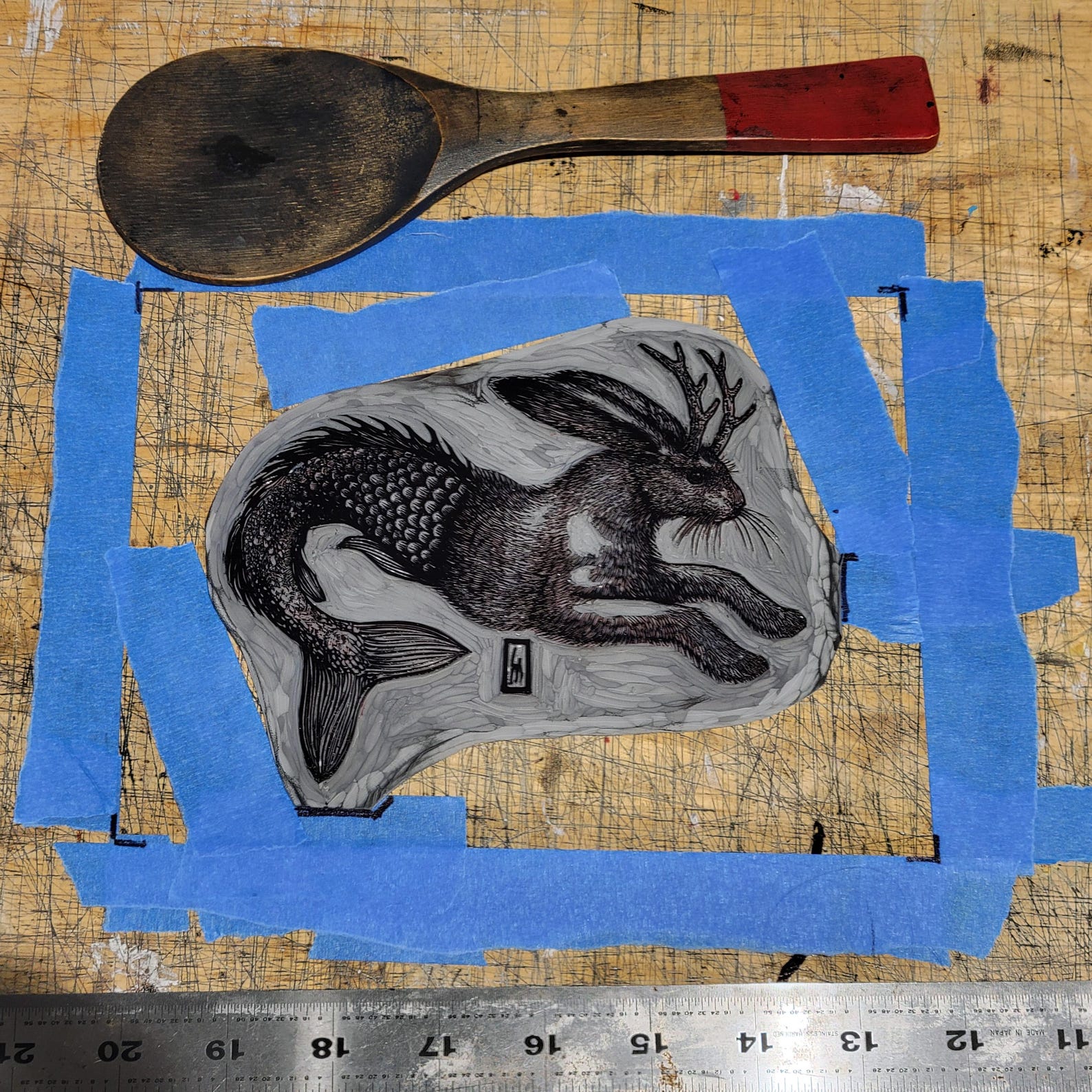 Mythical Creature Linocut Print: "jack-a-mer (mer-o-lope)" - Etsy