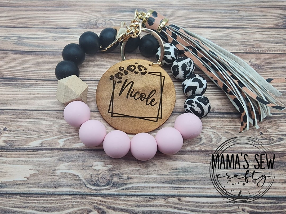 Personalized Leopard Beaded Wristlet Keychain - Etsy