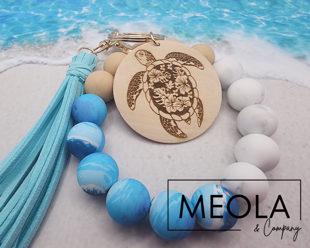 Beaded Wristlet Keychain Beachy Turtle Floral Turtle - Etsy