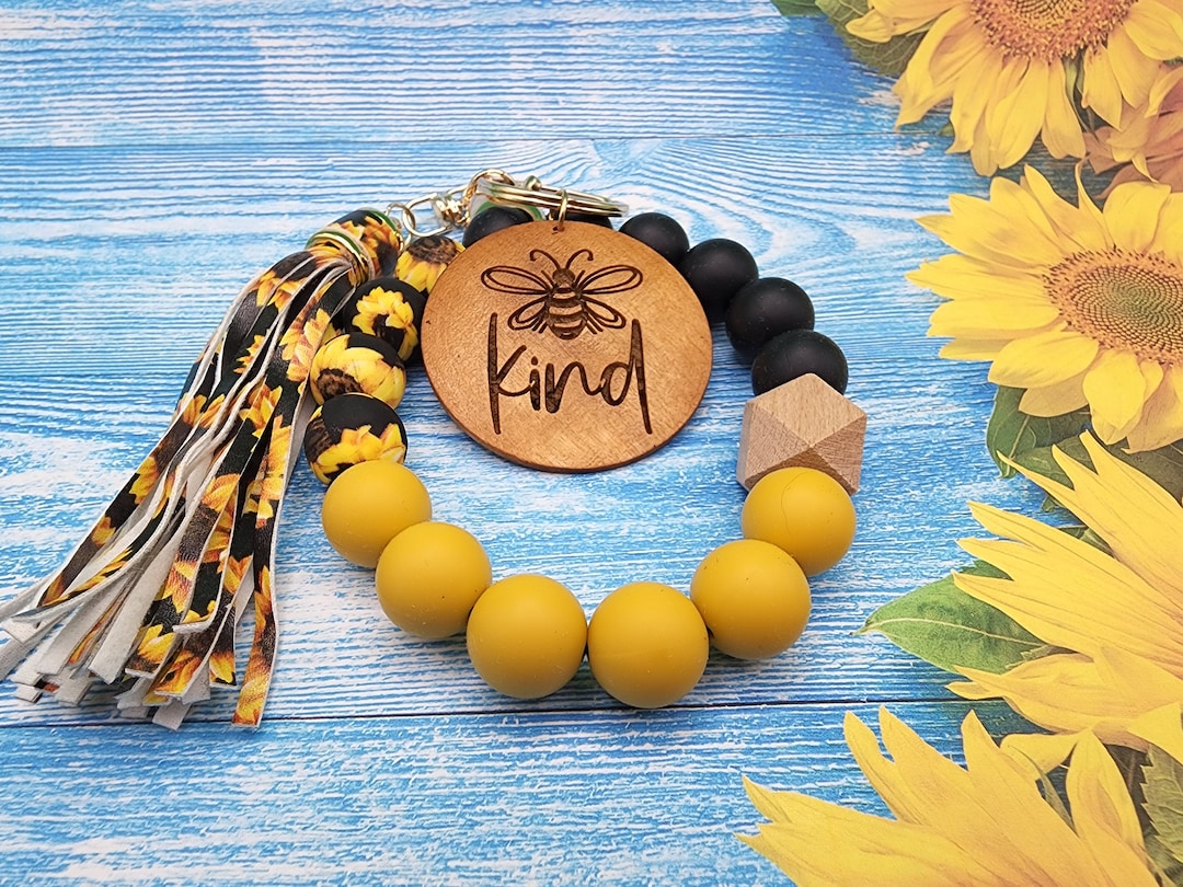 Beaded Wristlet Keychain Bee Kind Sunflower Sunshine - Etsy