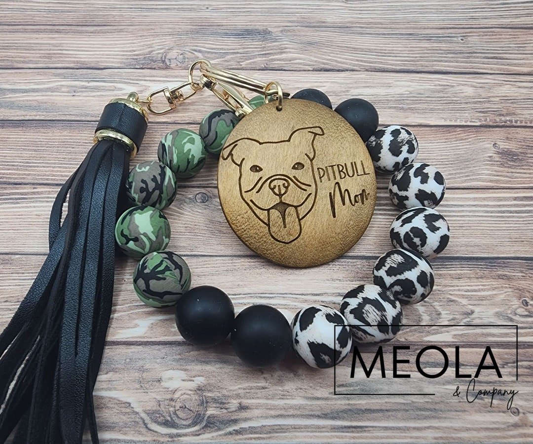 Pitbull Mom Beaded Wristlet Keychain Key Ring - Etsy
