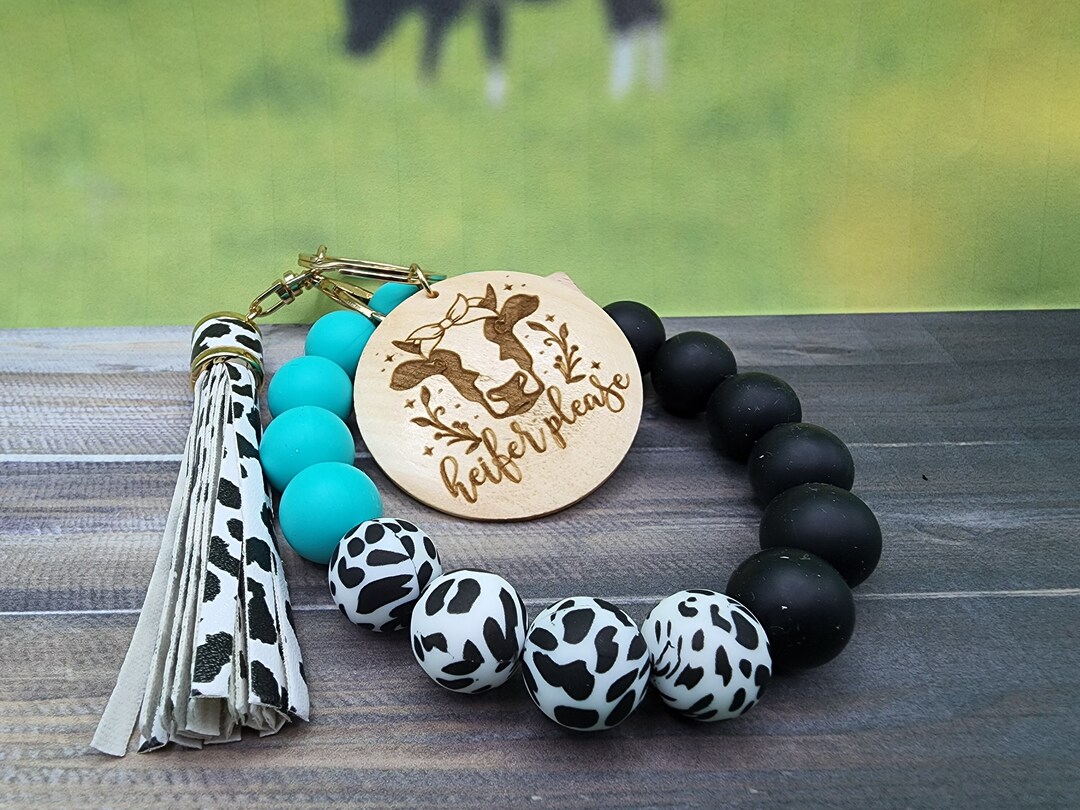 Heifer Cow Print Beaded Wristlet Keychain Silicone Bead - Etsy