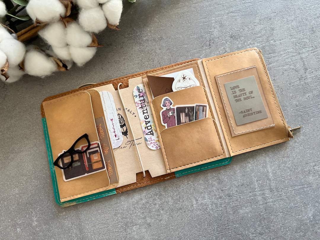 Travel Notebook Wallet Insert, Additional Zip Pockets for Colorful Faux ...