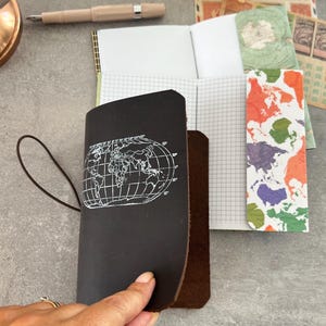 Traveler's Notebook Pocket Size "world Map" in Genuine Leather - Etsy