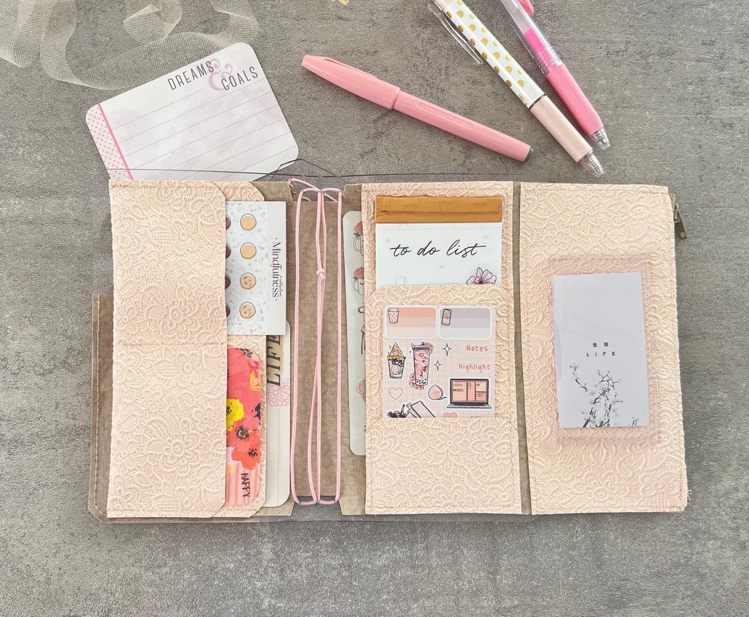 Travel Notebook Wallet Insert, Additional Zip Pockets for Travel ...