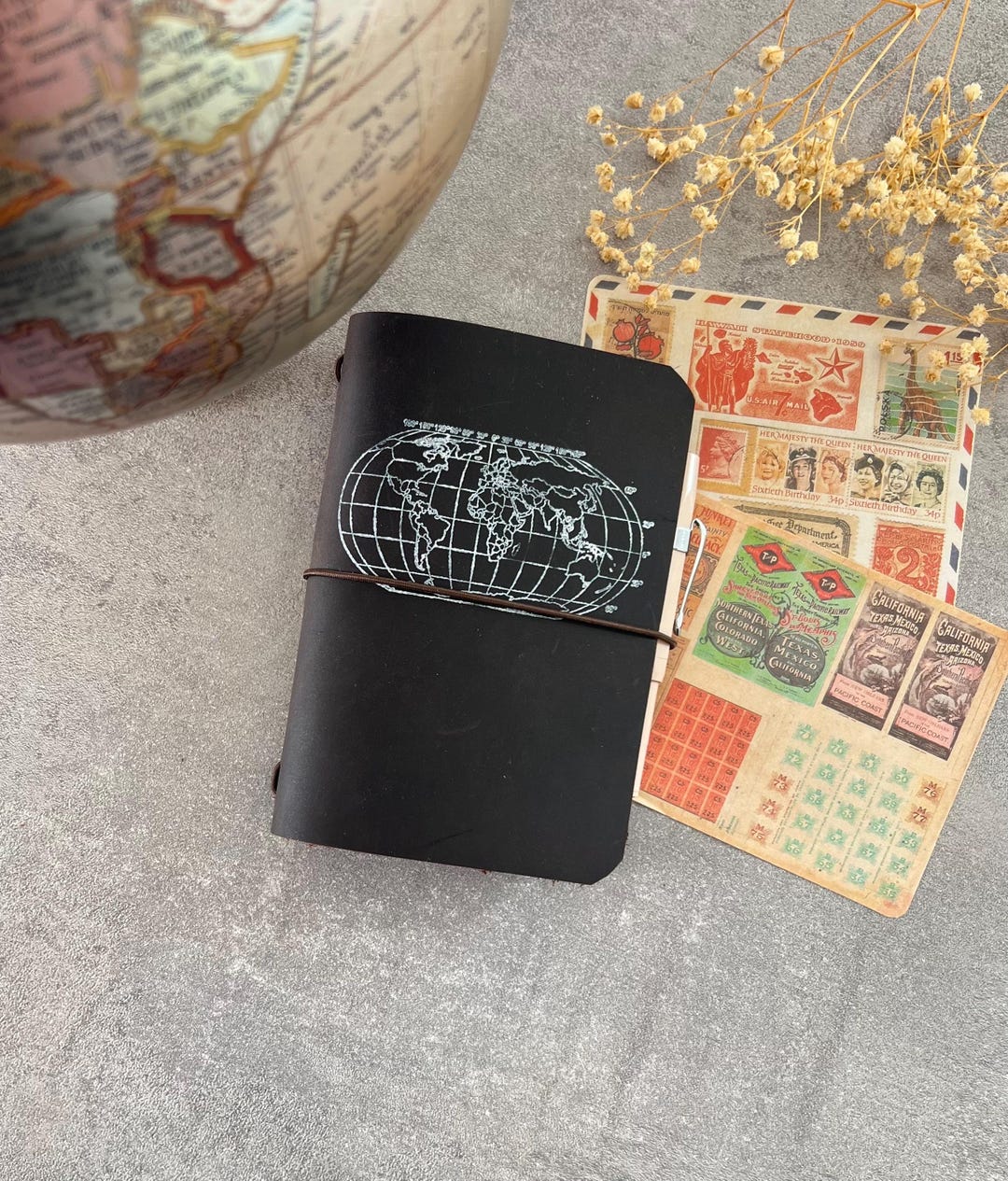 Traveler's Notebook Pocket Size "world Map" in Genuine Leather - Etsy