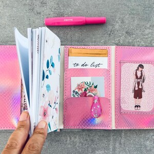 Travel Notebook Wallet Insert, Additional Zip Pockets for Colorful Faux ...
