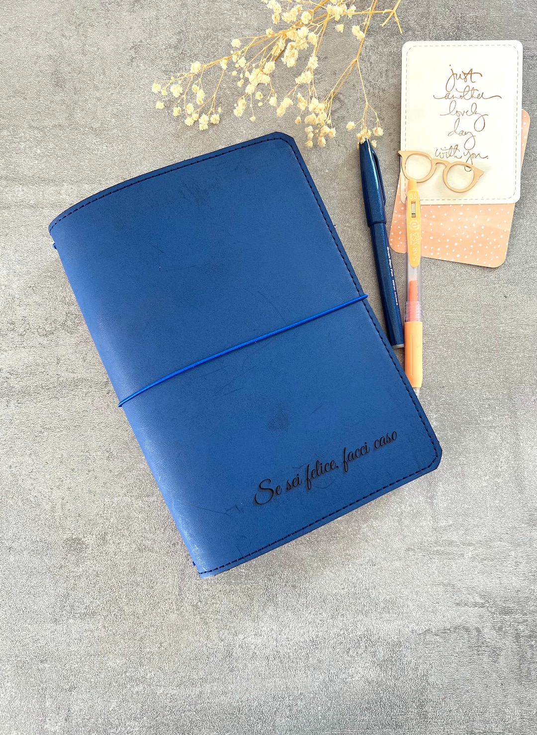 A5 Travelers Notebook Cover, Handmade Gratitude Journal Cover Blue ...