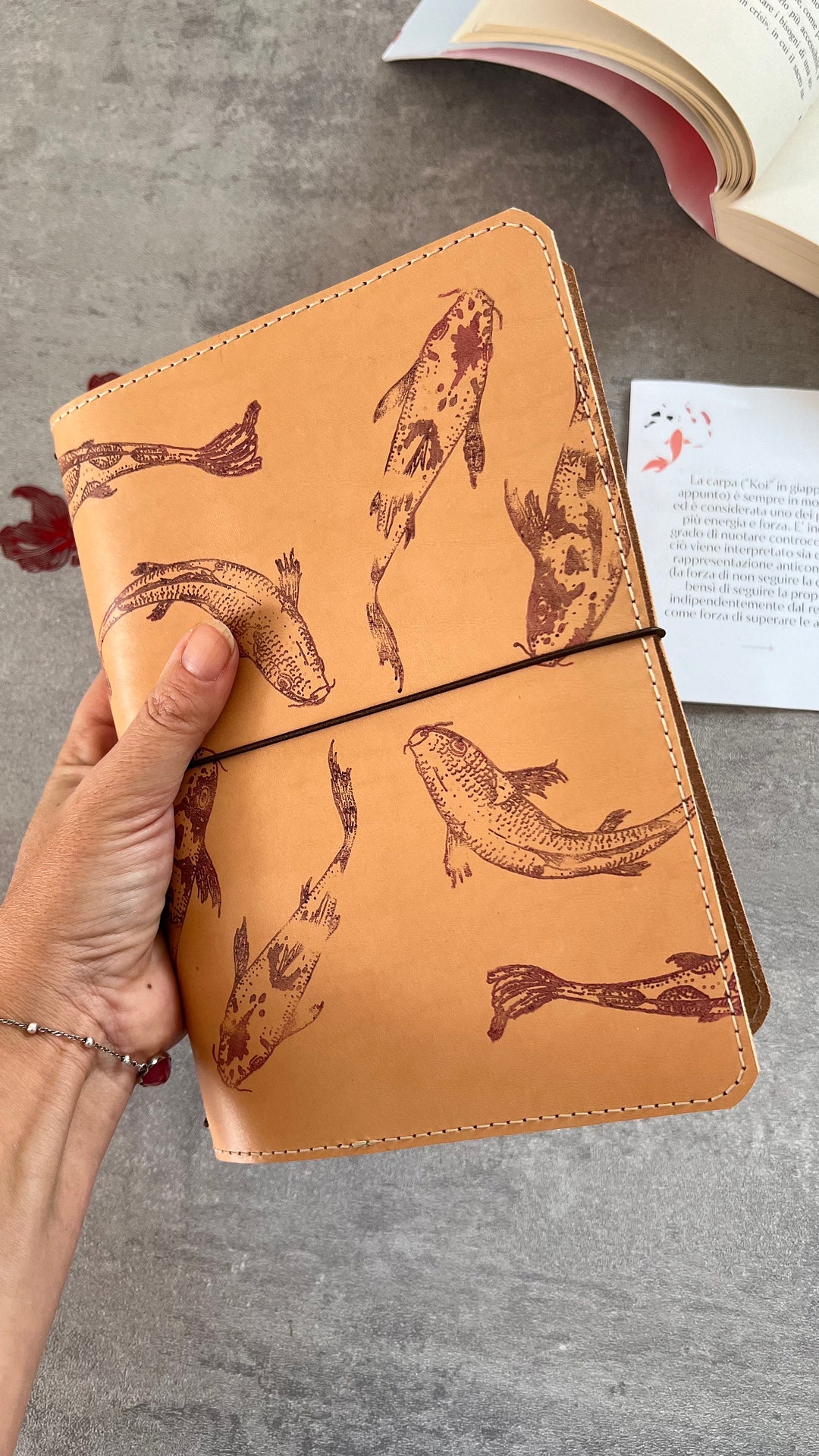 A5 Travelers Notebook Cover Real Leather Koi Fish - Etsy