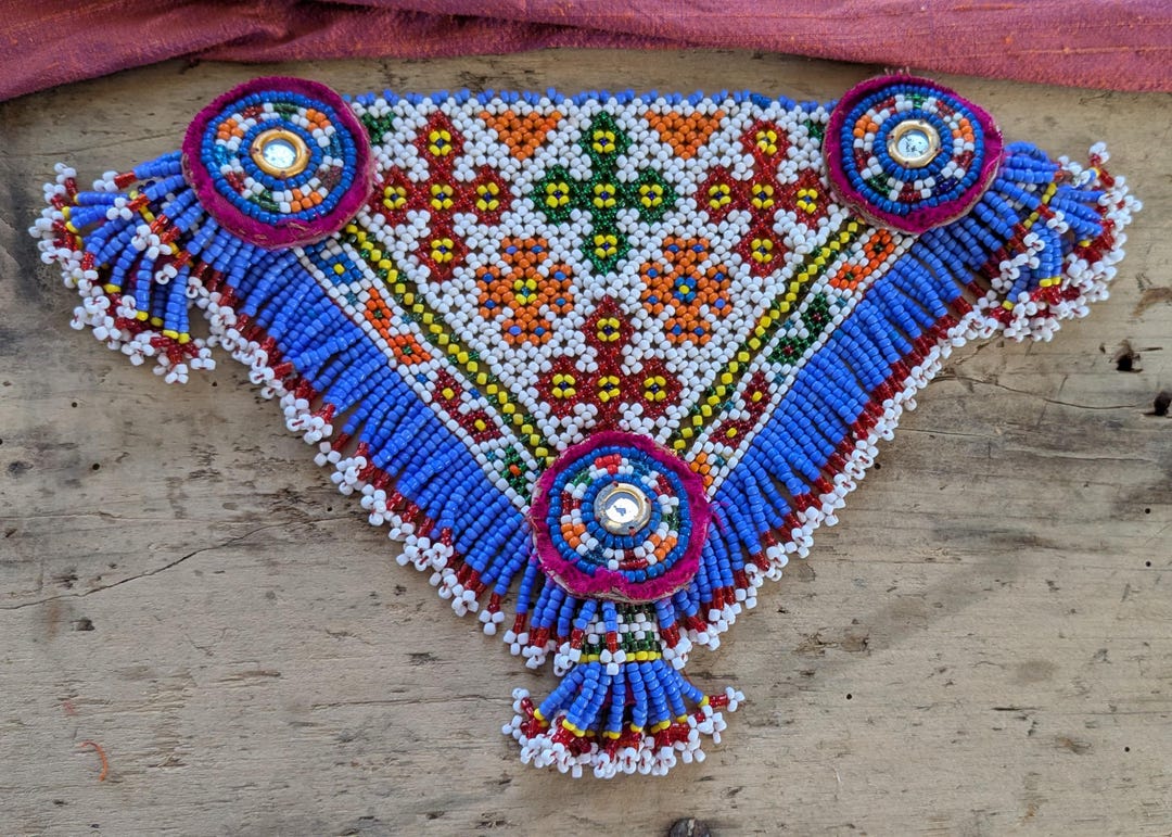 Vintage Kuchi Tribal Beaded Textile Patch Triangular 10.5" X 6.5 ...